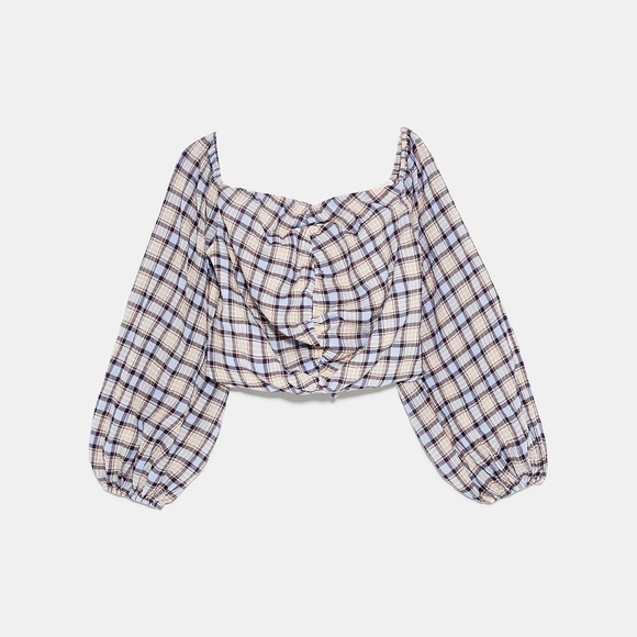 Zara | Tops | Nwt Zara Off Shoulder Plaid Ruched Top | Poshmark